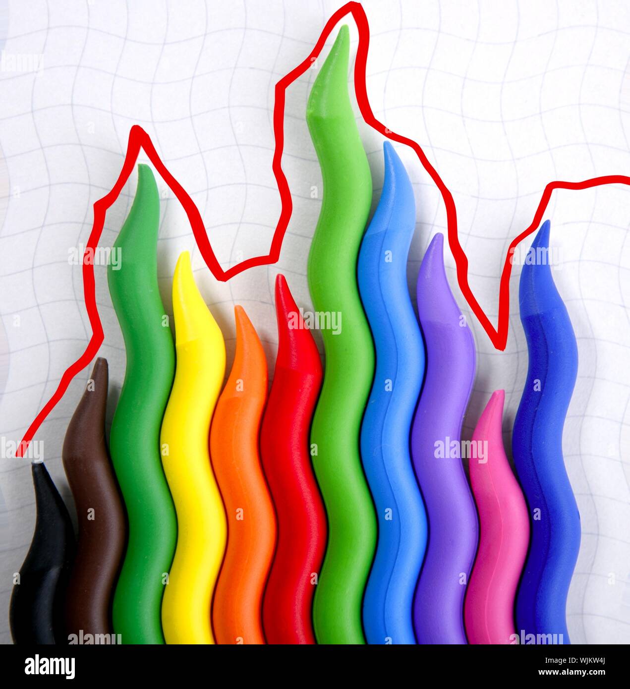 Color pencils crisis crazy graphic chart report history over white ...