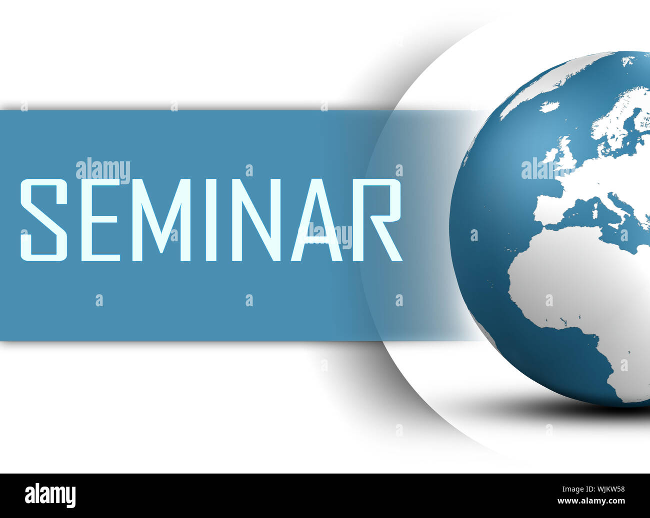Seminar concept with world map on white background Stock Photo - Alamy
