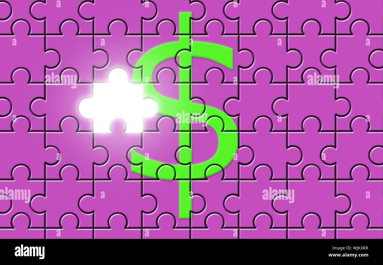Dollar sign on a puzzle with missing piece, currency symbol Stock Photo ...