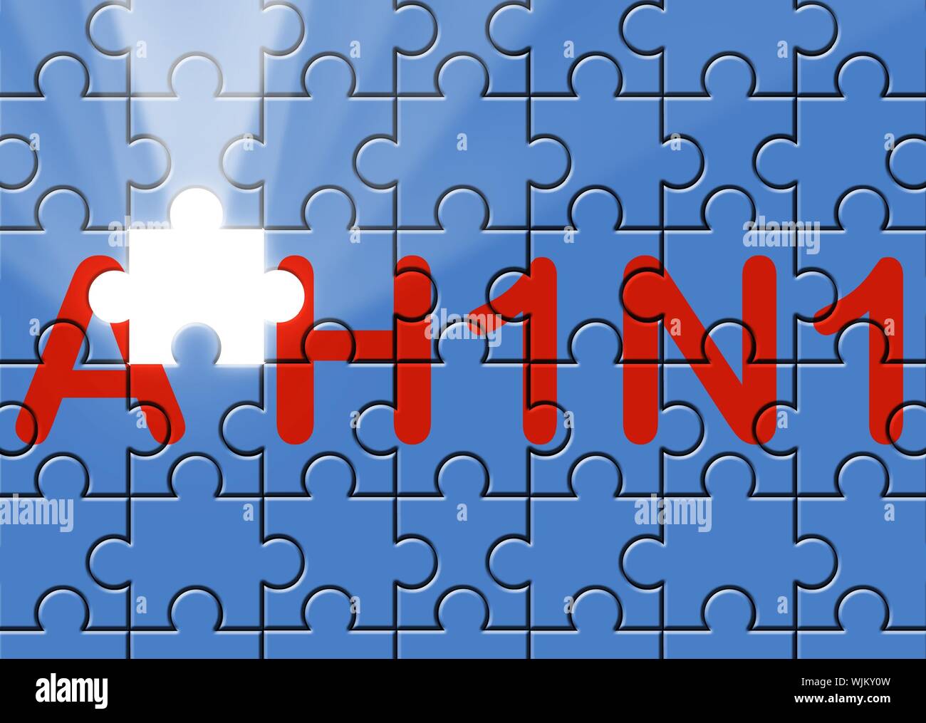 puzzle with missing piece swine AH1N1 text flu metaphor Stock Photo - Alamy