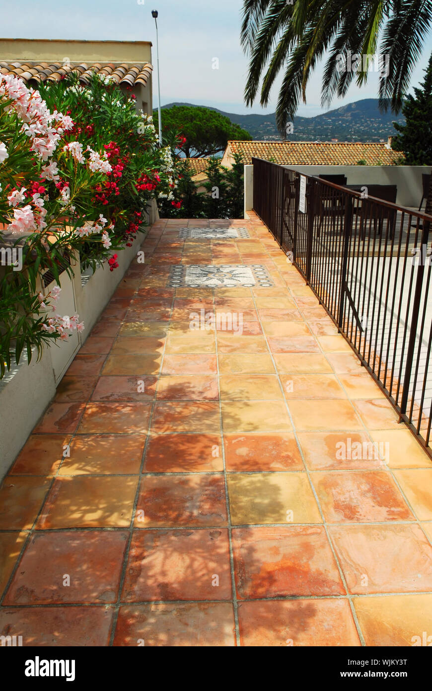 Courtyard of mediterranean villa in French Riviera with ceramic tile ...