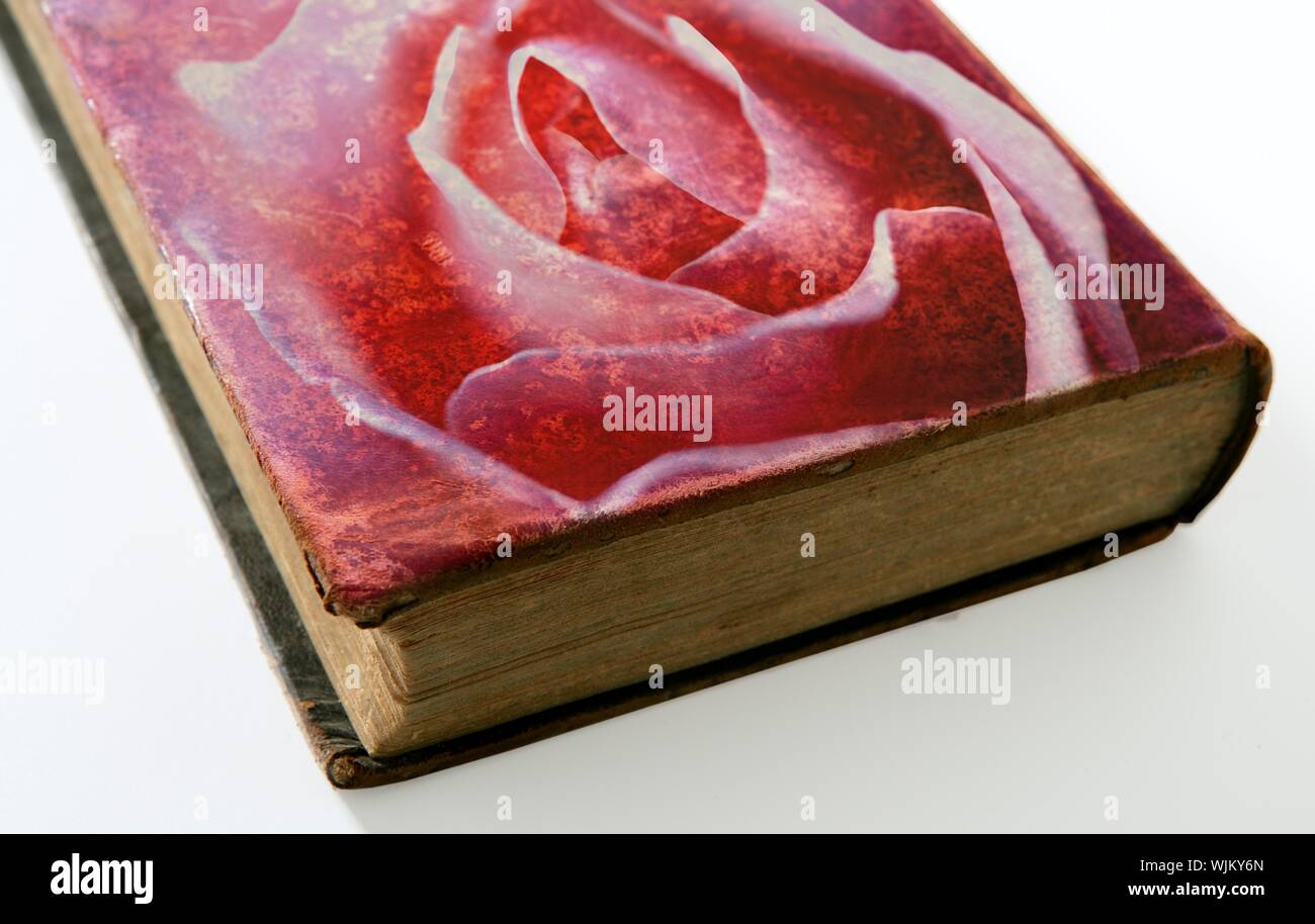 Rose printed on the cover of an aged old book Stock Photo - Alamy