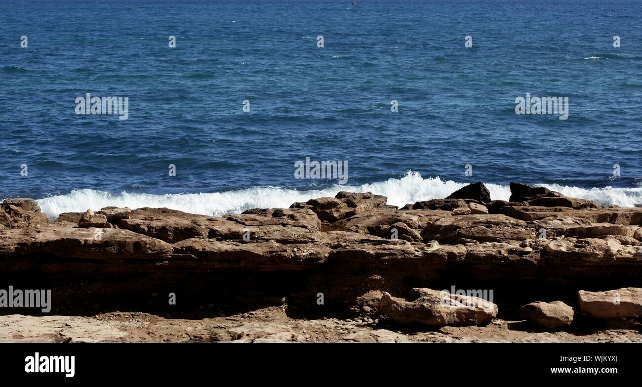 Morning mediterranean blue seascape in Spain, sunshine Stock Photo - Alamy