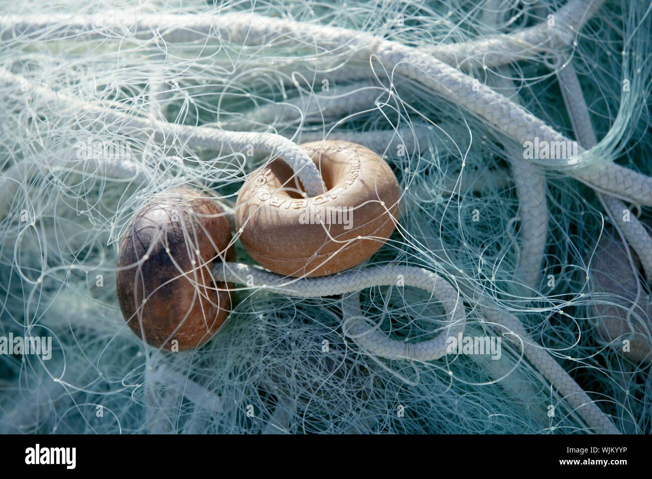 Fishing boat equipment detail: net, arts macro. Mediterranean sea Stock ...
