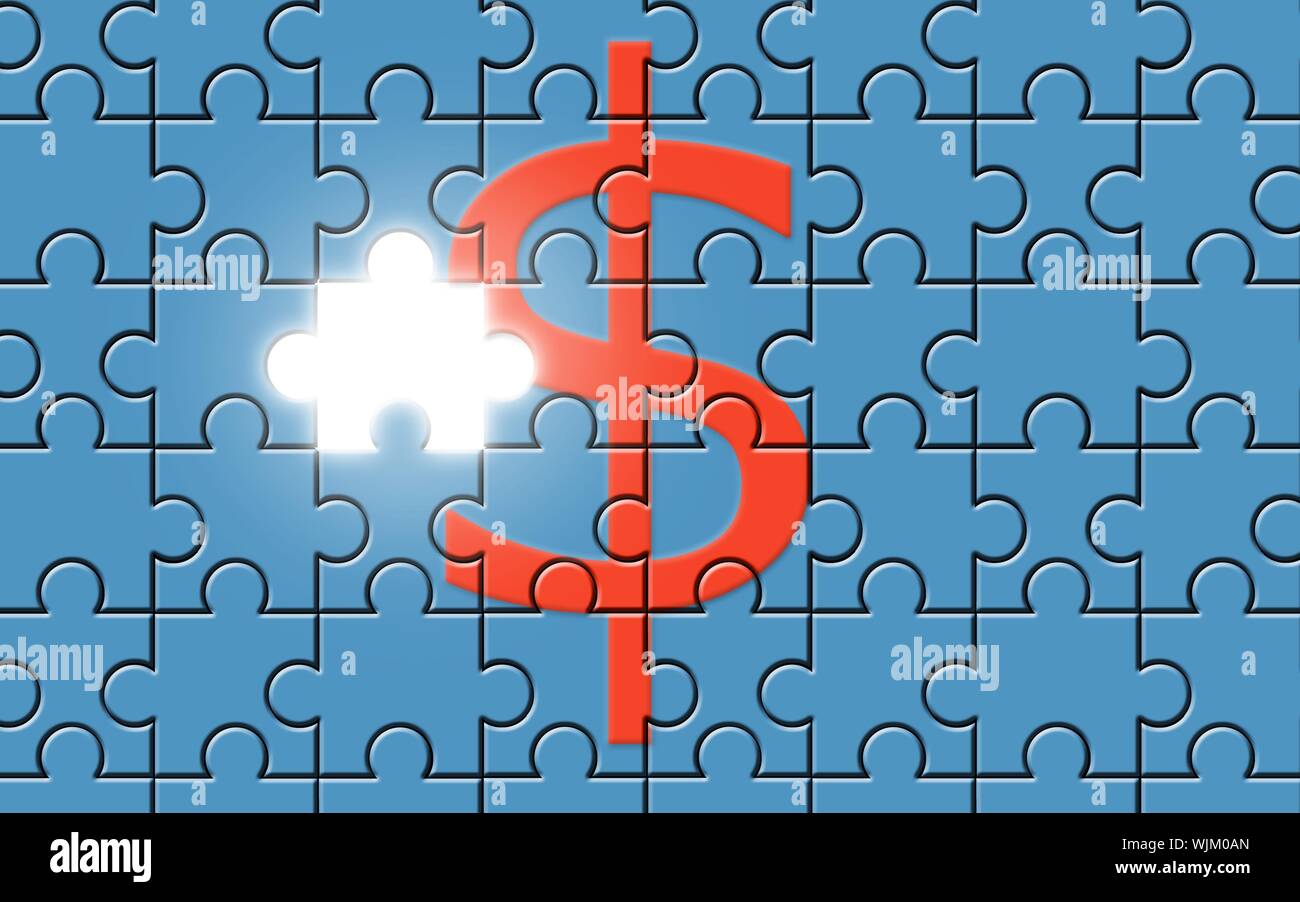 Dollar sign on a puzzle with missing piece, currency symbol Stock Photo ...