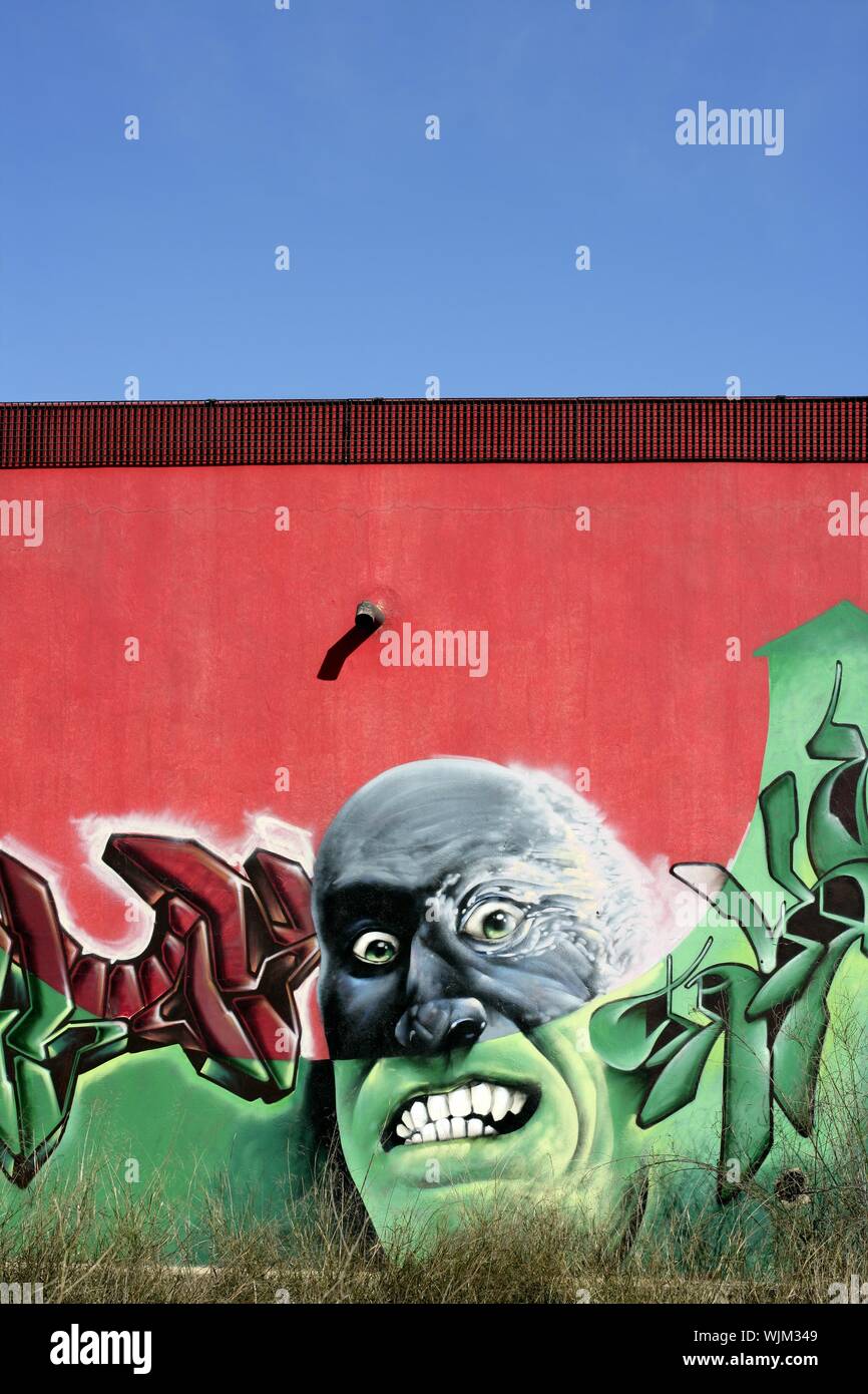 Portrait of angry man, graffiti over concrete, red, gray, green Stock ...