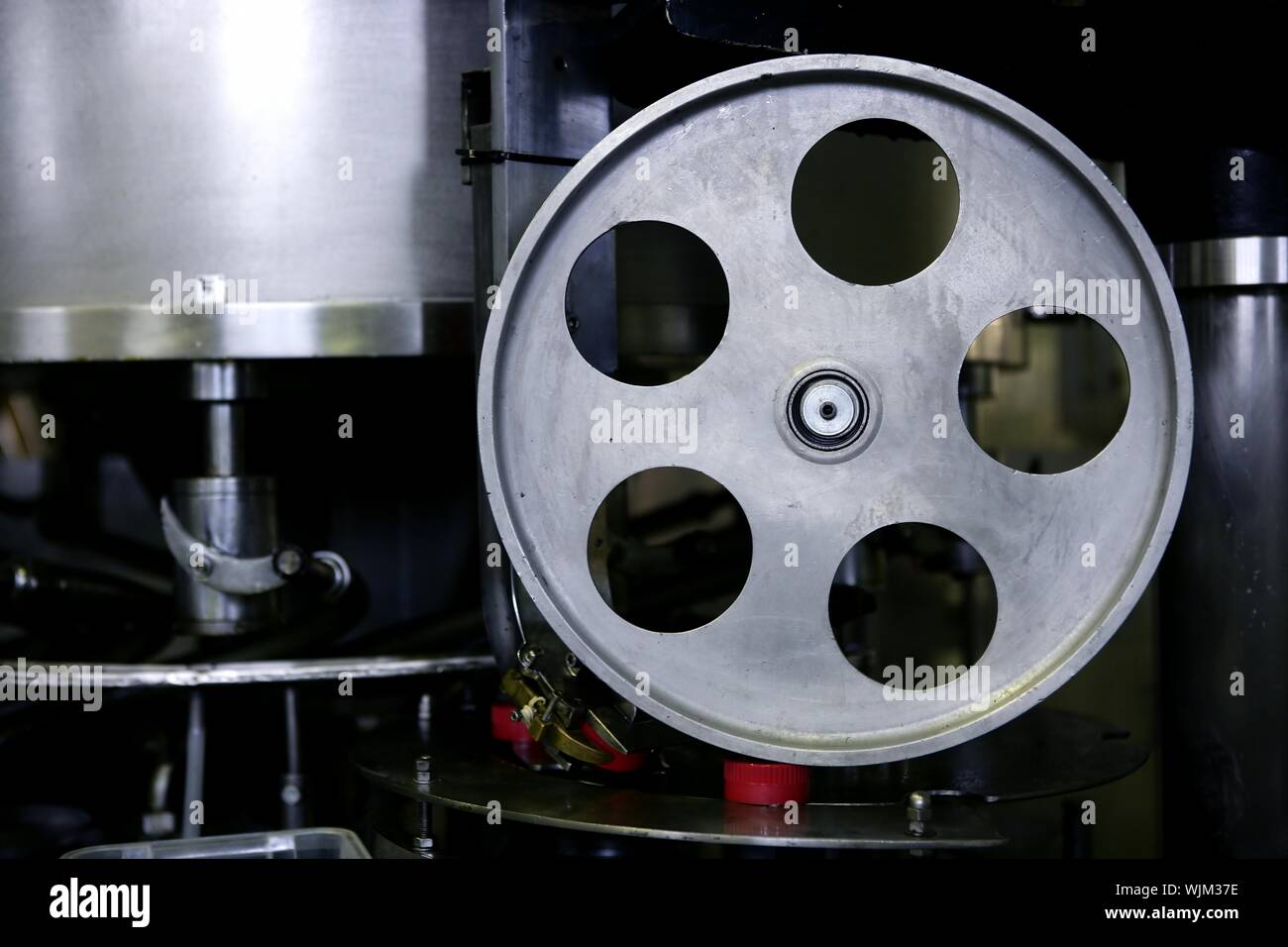 Food industry installation machinery, steel wheel industrial detail ...