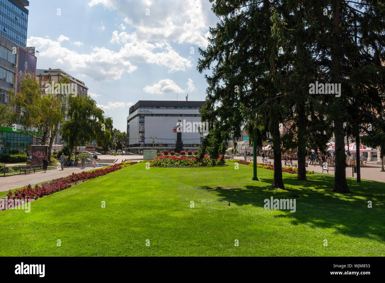 Nis, Serbia - August 28, 2019: Big public park with green lawn and ...