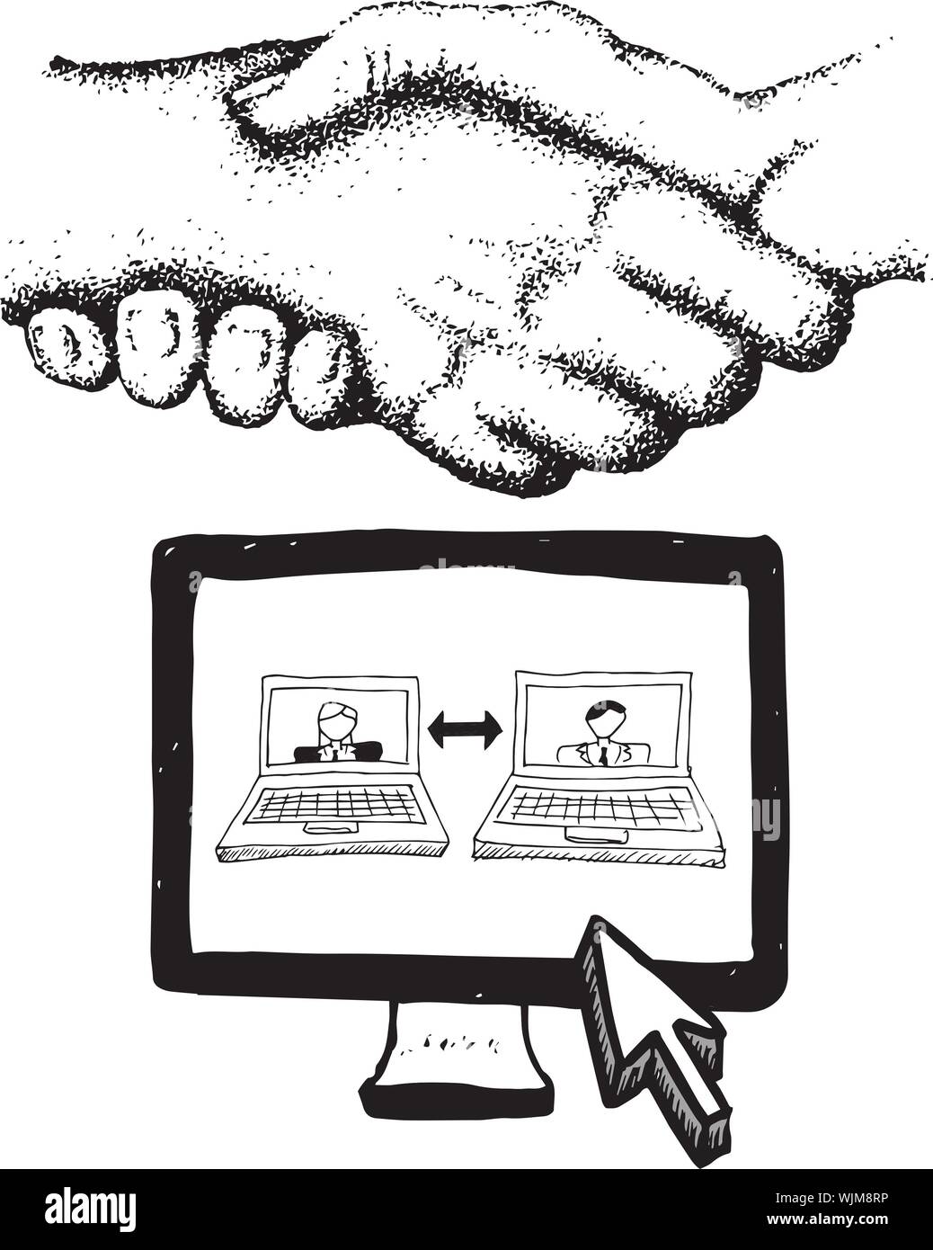 Video chat and handshake illustrations on white background Stock Photo ...