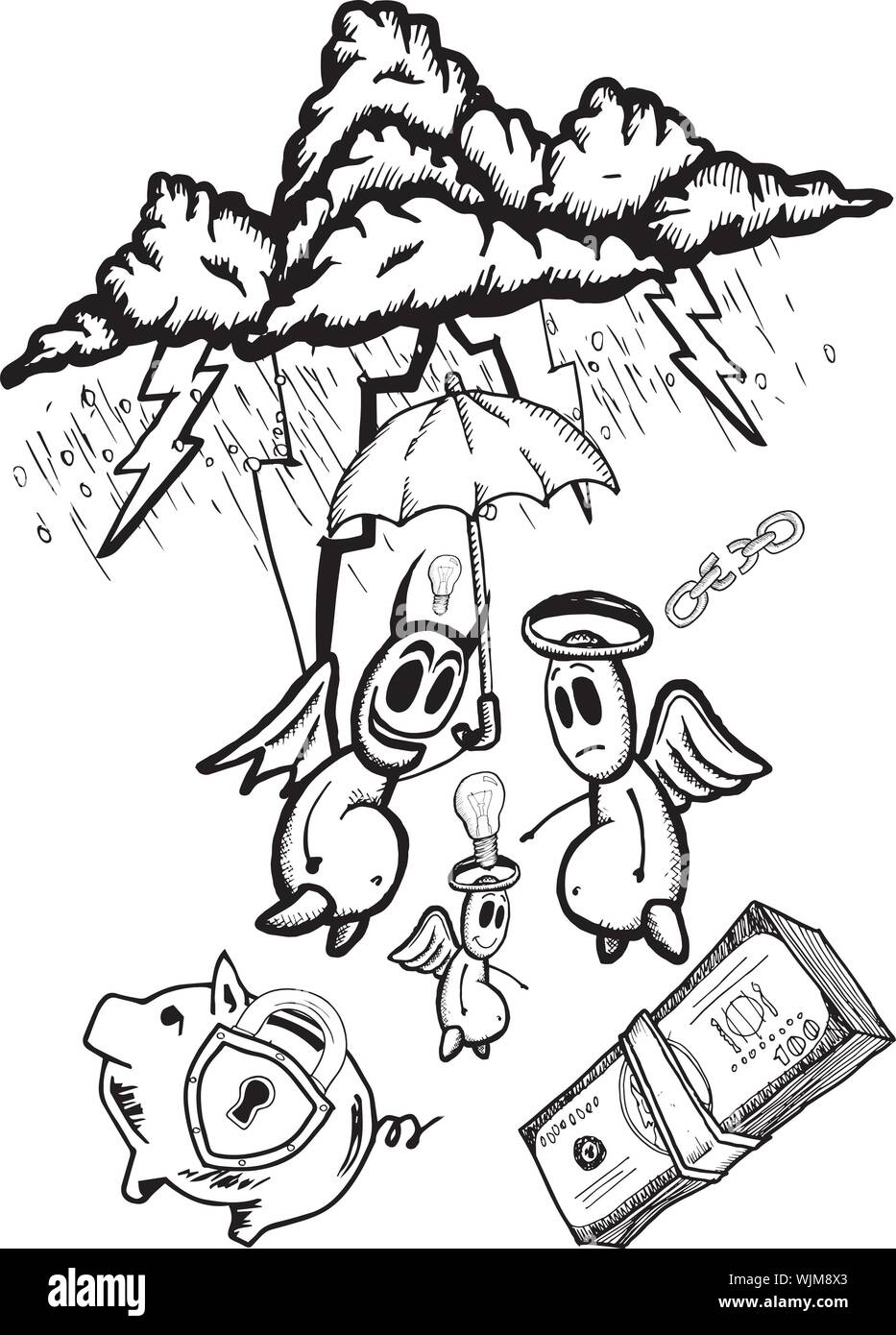 Banking and finance illustrations with devil and angel on white ...