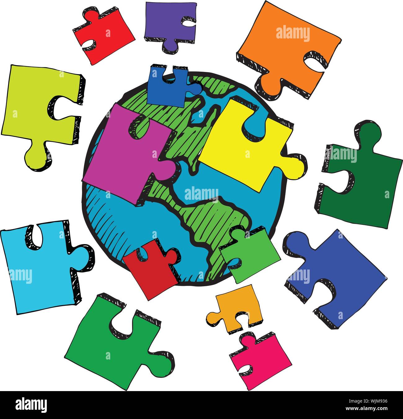 Earth with jigsaw pieces on white background Stock Photo - Alamy