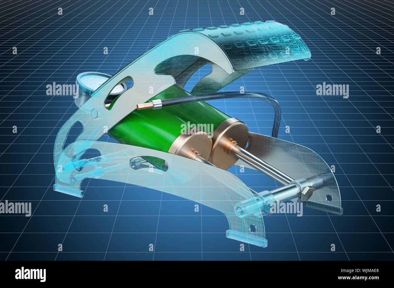 Visualization 3d cad model of High Pressure Air Foot Pump, blueprint ...