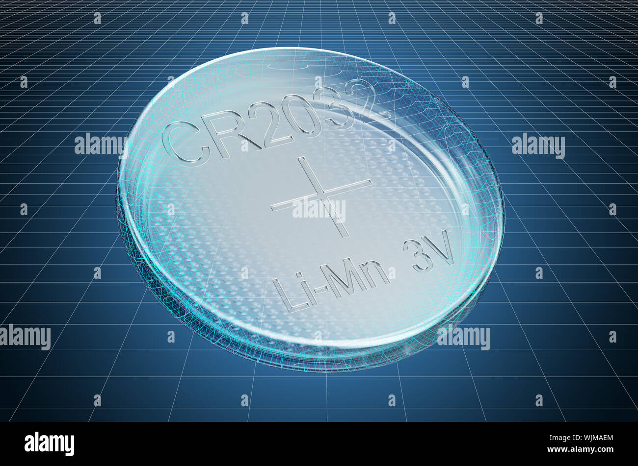 Visualization 3d cad model of button cell, blueprint. 3D rendering ...