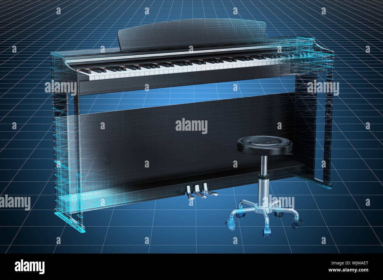 Visualization 3d cad model of digital piano, blueprint. 3D rendering ...