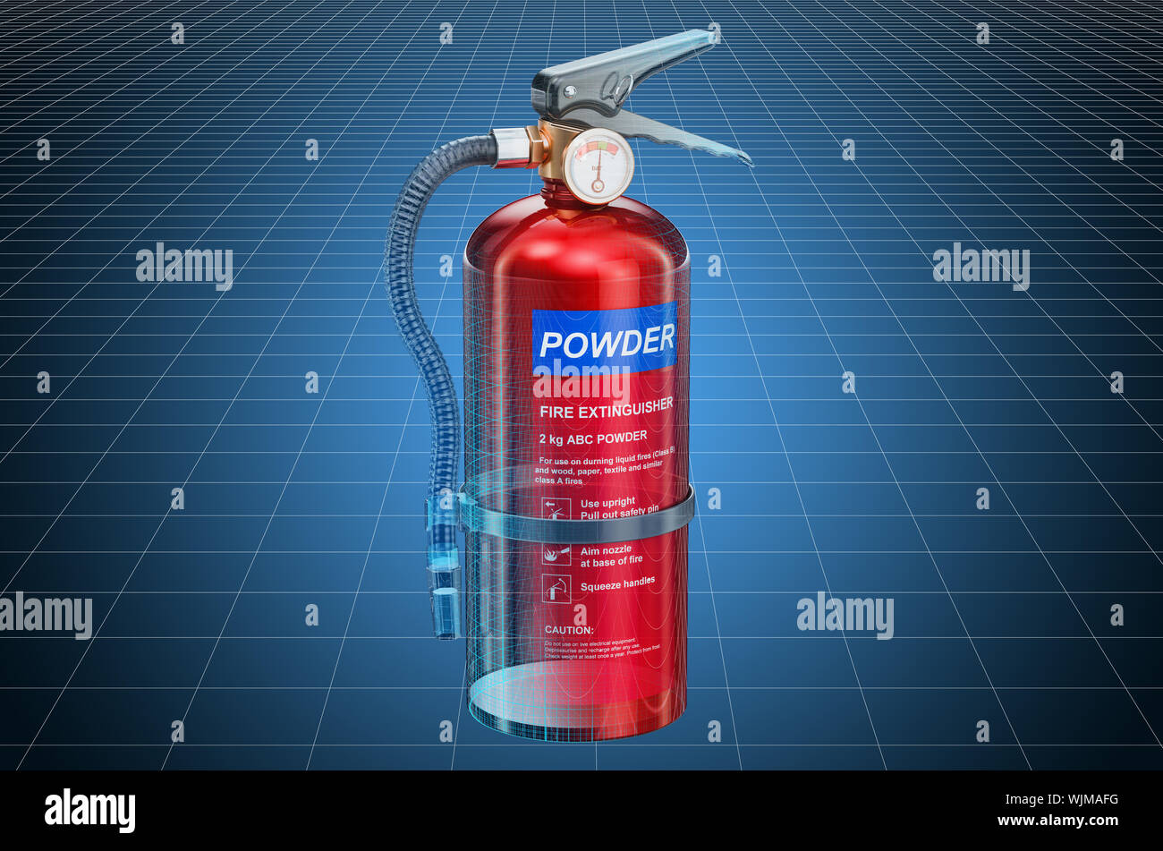 Visualization 3d cad model of fire extinguisher, blueprint. 3D ...
