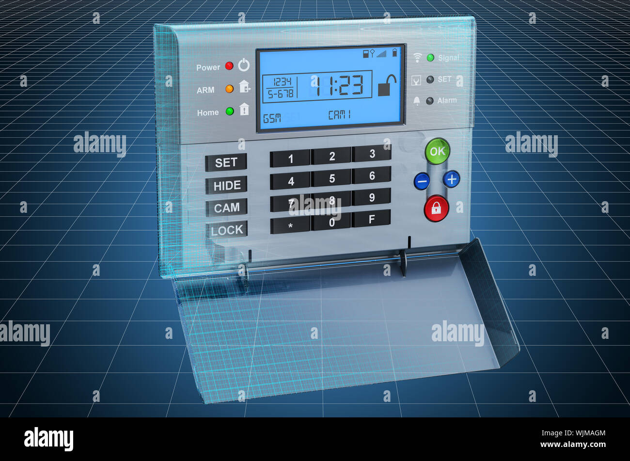 Visualization 3d cad model of home security alarm system, blueprint. 3D ...