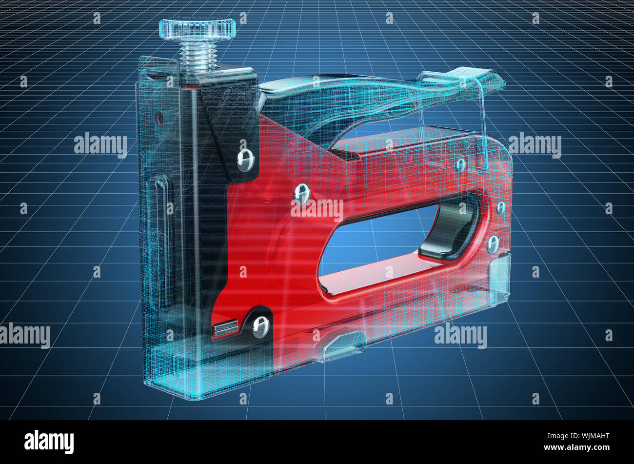 Visualization 3d cad model of powered stapler, blueprint. 3D rendering ...