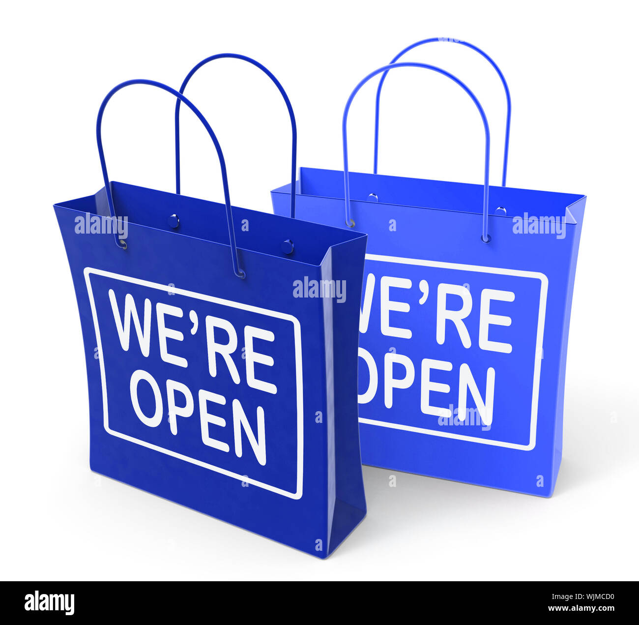 We're Open Bags Showing Grand Opening or Launch Stock Photo - Alamy