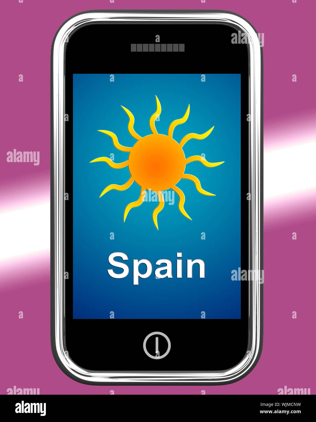 Spain On Phone Meaning Holidays And Sunny Weather Stock Photo - Alamy