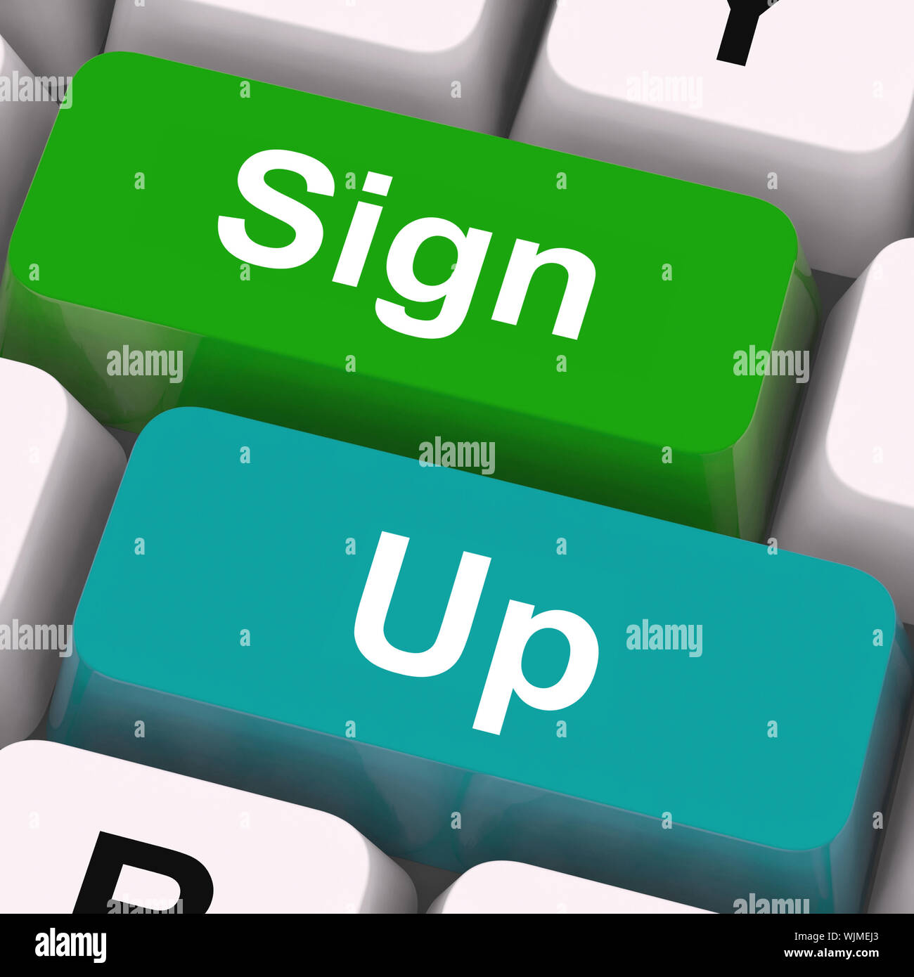 Sign Up Keys Meaning Registration And Membership Stock Photo - Alamy