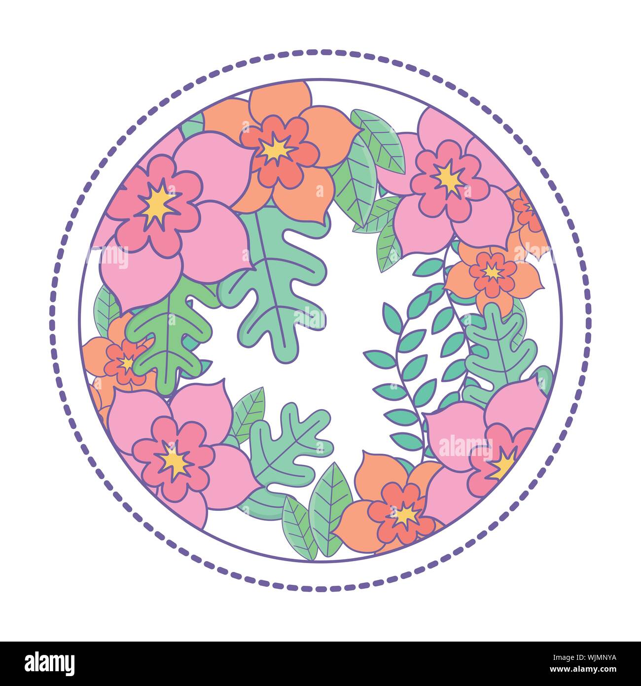 Flowers and leaves circle design, floral nature plant ornament garden ...