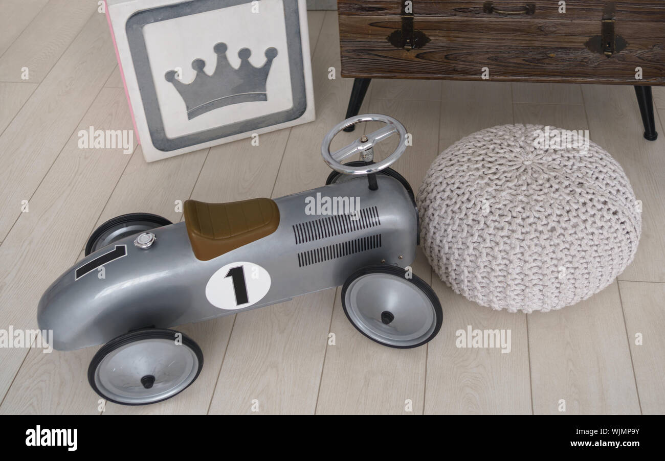 Top view of kids toy car in playing room Stock Photo - Alamy