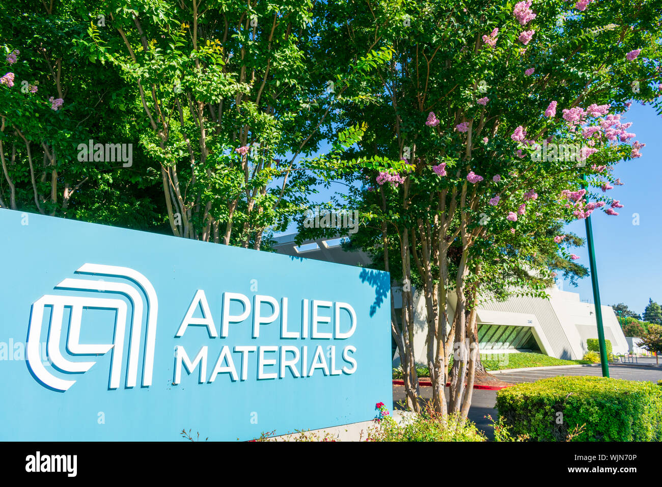 Applied Materials sign at company headquarters in Silicon Valley, high ...
