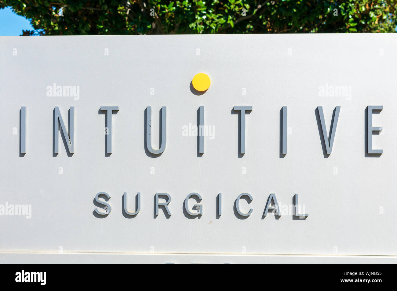 Intuitive Surgical sign at company headquarters in Silicon Valley, high ...