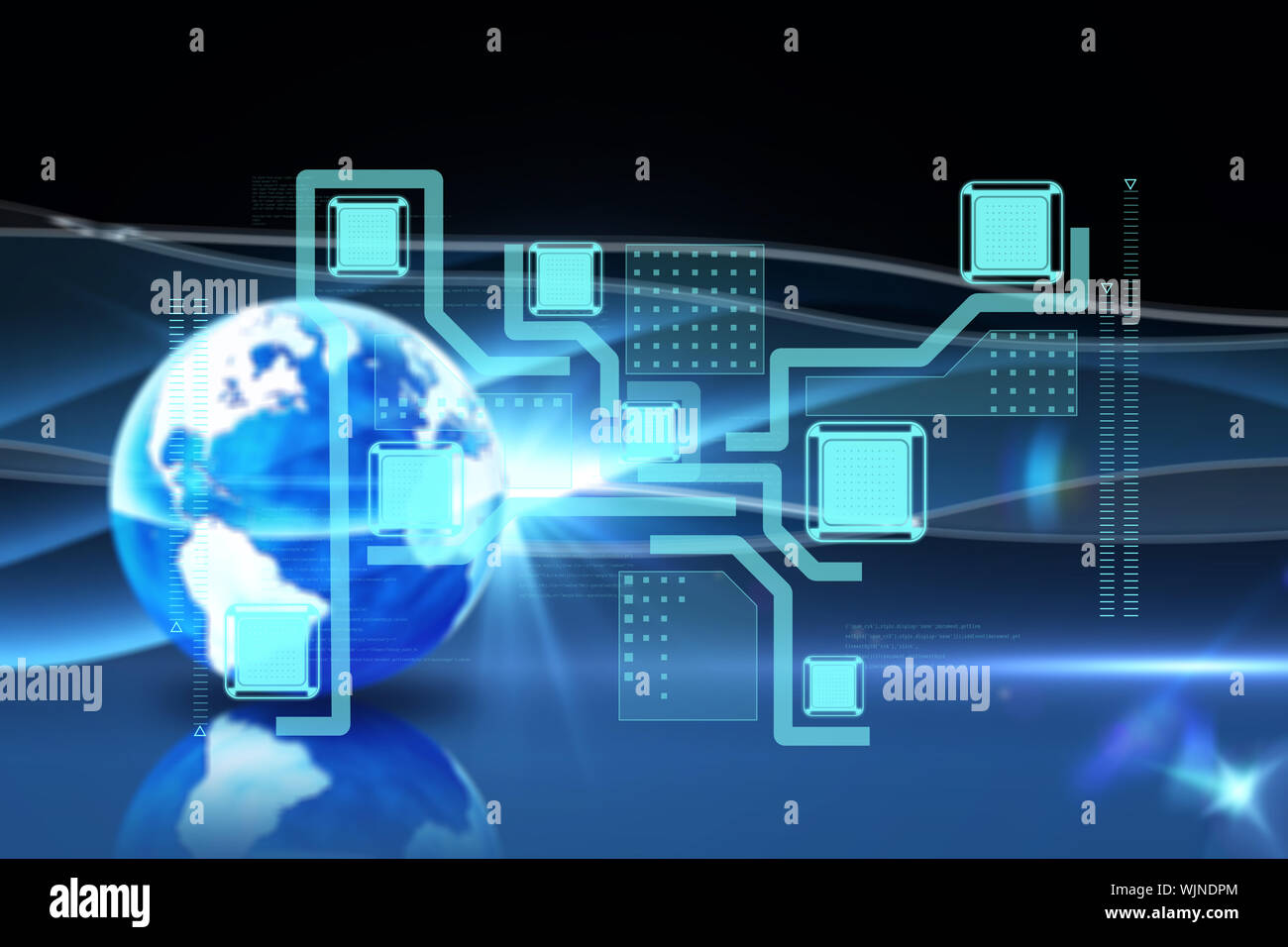 Technology interface against digital earth background Stock Photo - Alamy