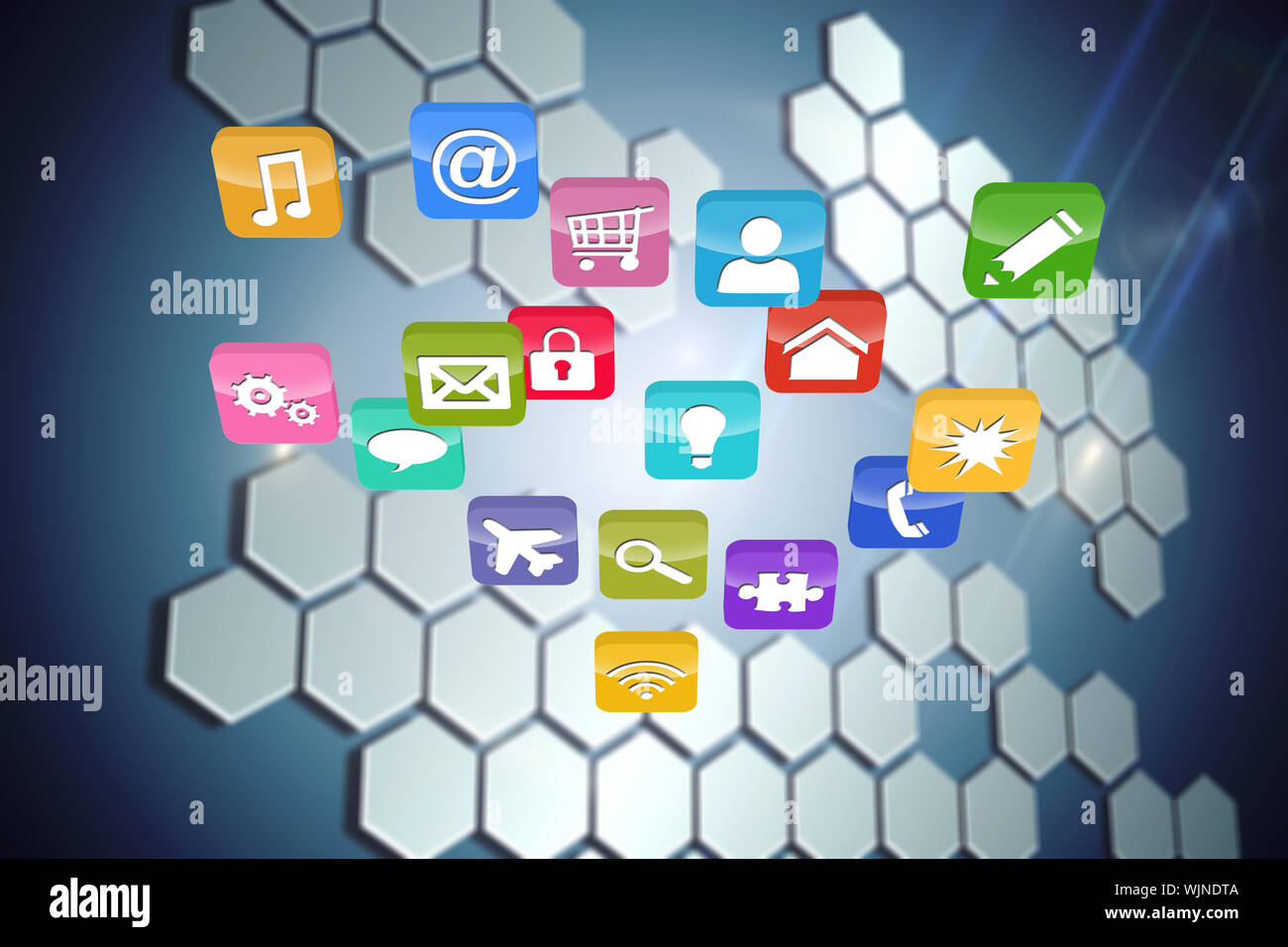 Colourful computer applications against technological background with hexagons Stock Photo - Alamy