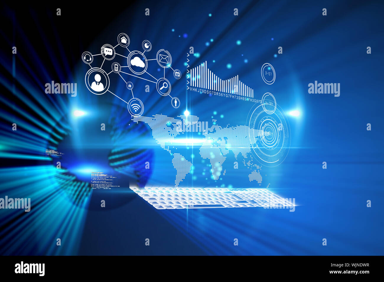 Technology interface against digital earth background Stock Photo - Alamy