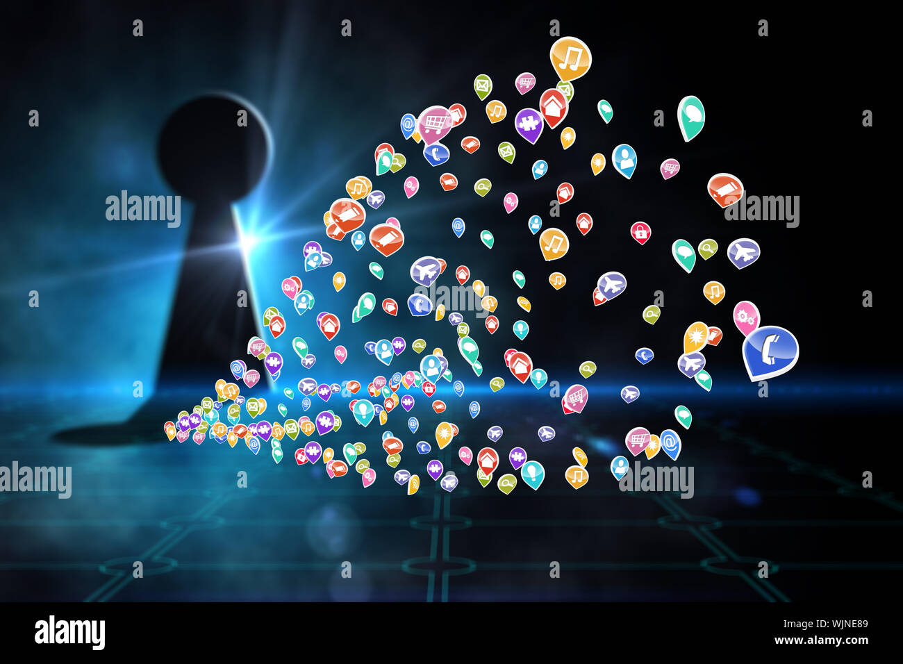 Colourful computer applications against black background with shiny ...