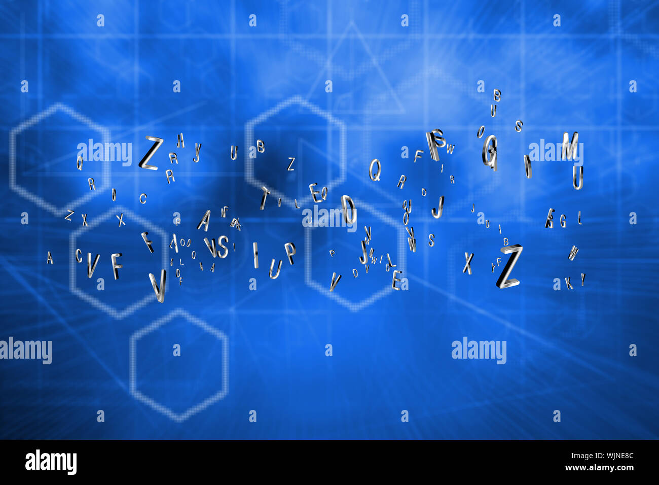 Silver letters against abstract technology background Stock Photo - Alamy