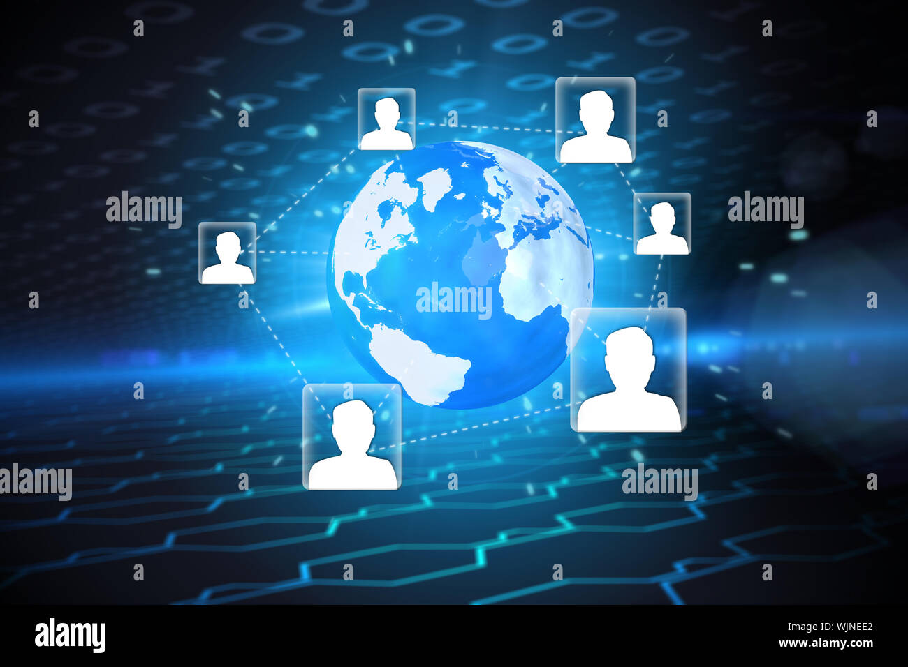 Global Technology Background Against Hexagon Pattern On Technical Background With Binary Code