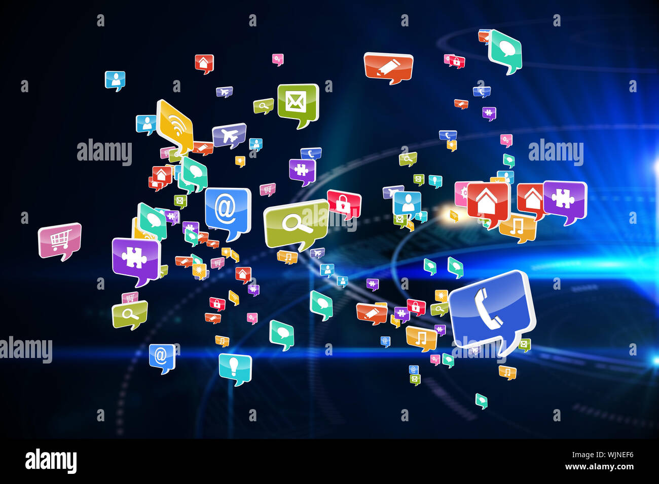 Colourful computer applications against black background with shiny ...