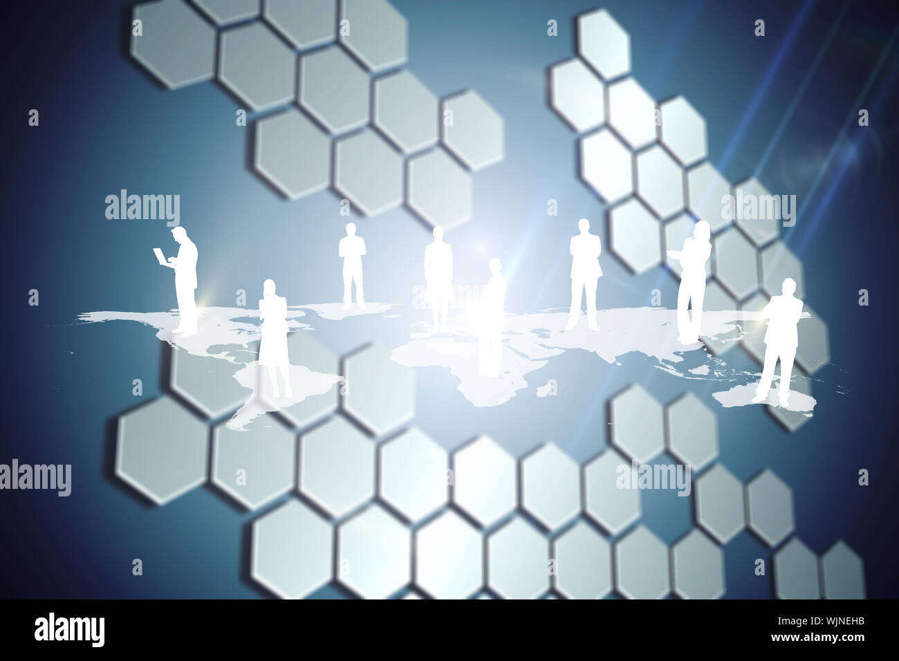 International community against technological background with hexagons ...