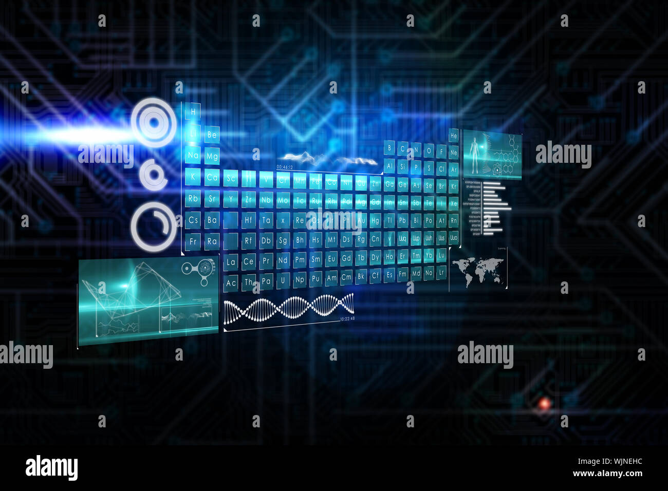 Keyboard interface against futuristic black and blue background Stock ...