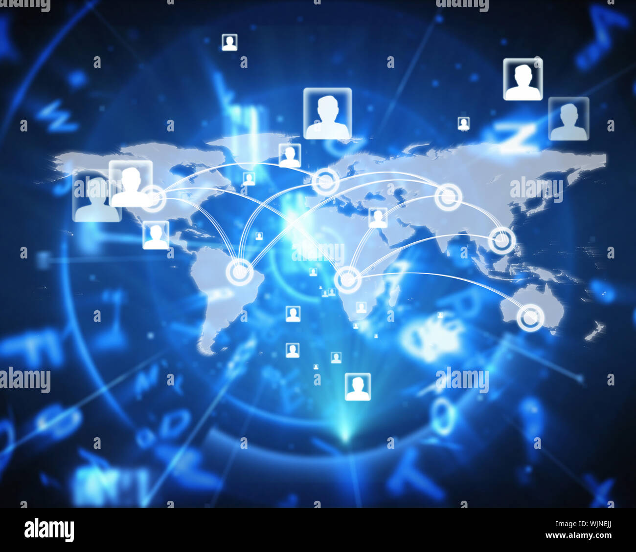 Global technology background against blue background with letters Stock ...