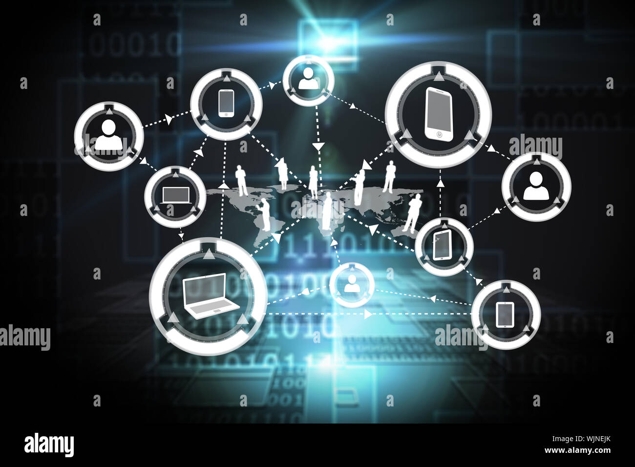 Community interface against shiny futuristic technological background ...