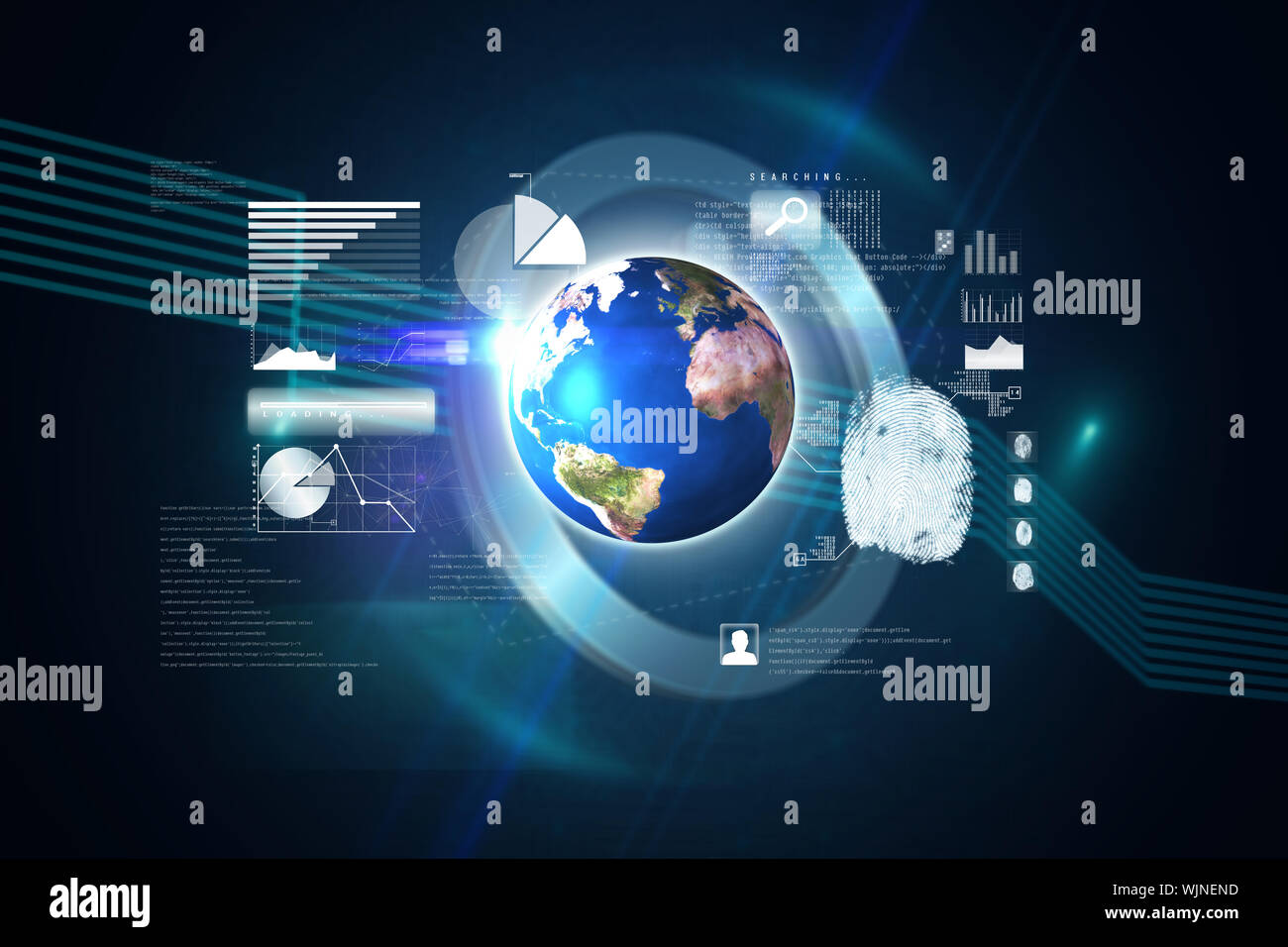 Global technology background against clock on technical background ...