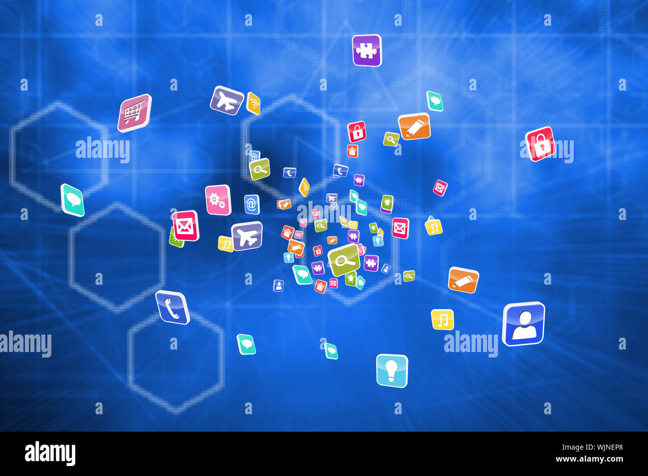 Colourful computer applications against abstract technology background ...