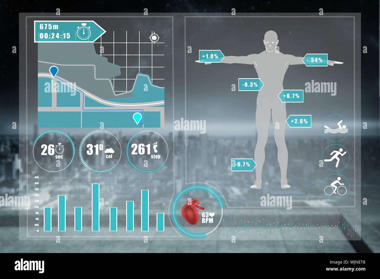 Medical interface against balcony overlooking city Stock Photo - Alamy