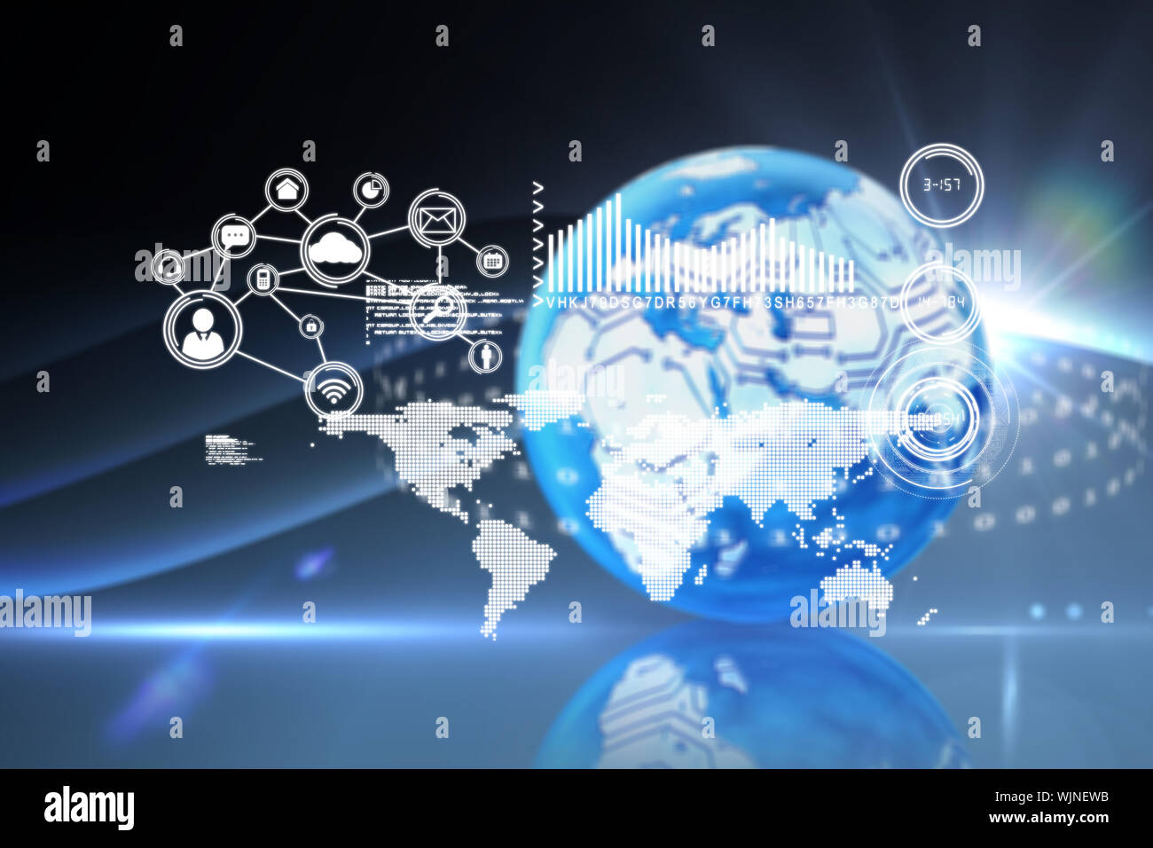 Technology interface against digital earth background Stock Photo - Alamy