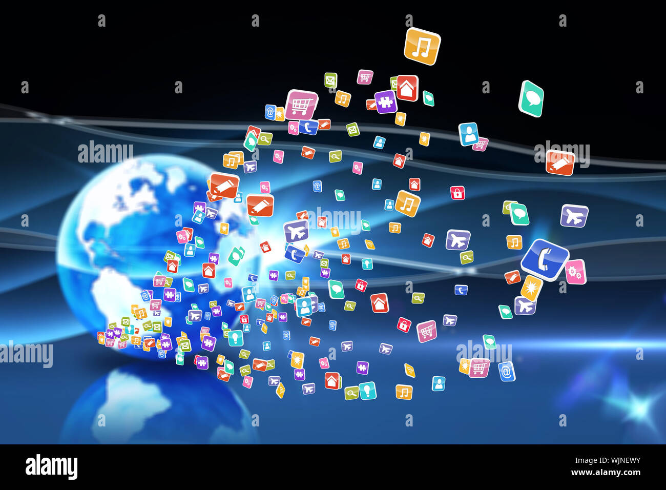 Colourful computer applications against global technology background ...