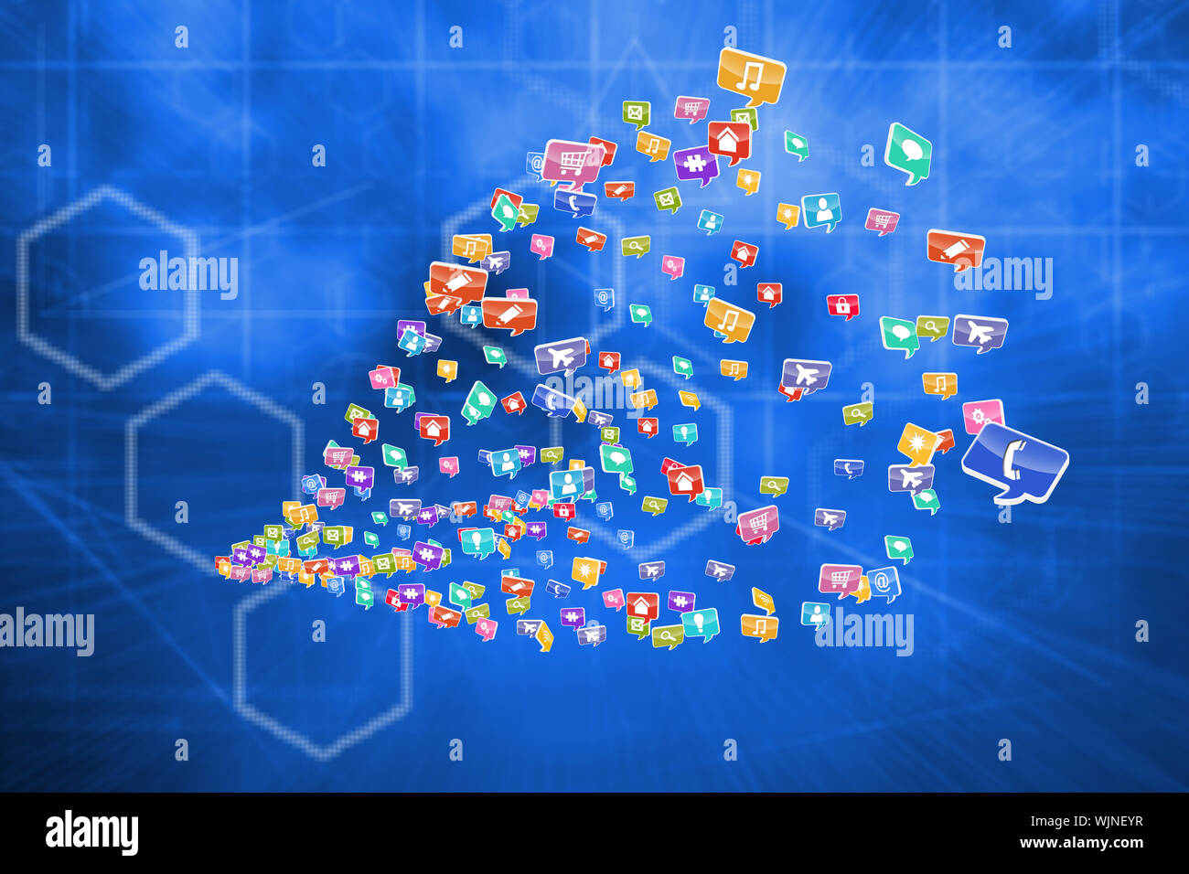 Colourful computer applications against abstract technology background ...