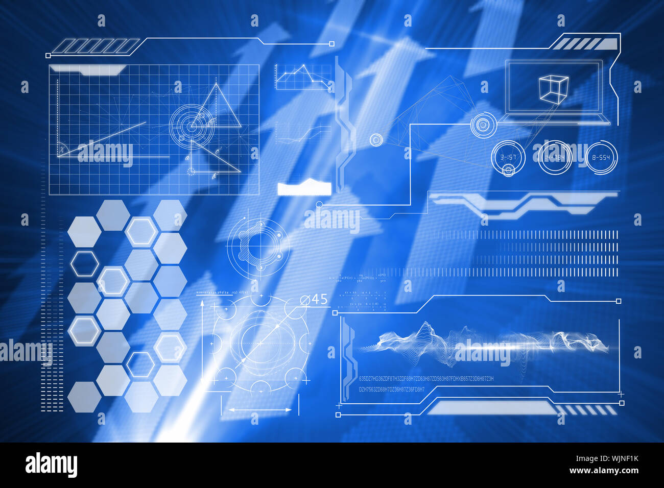 Technology interface against futuristic shiny arrow pointing upwards ...