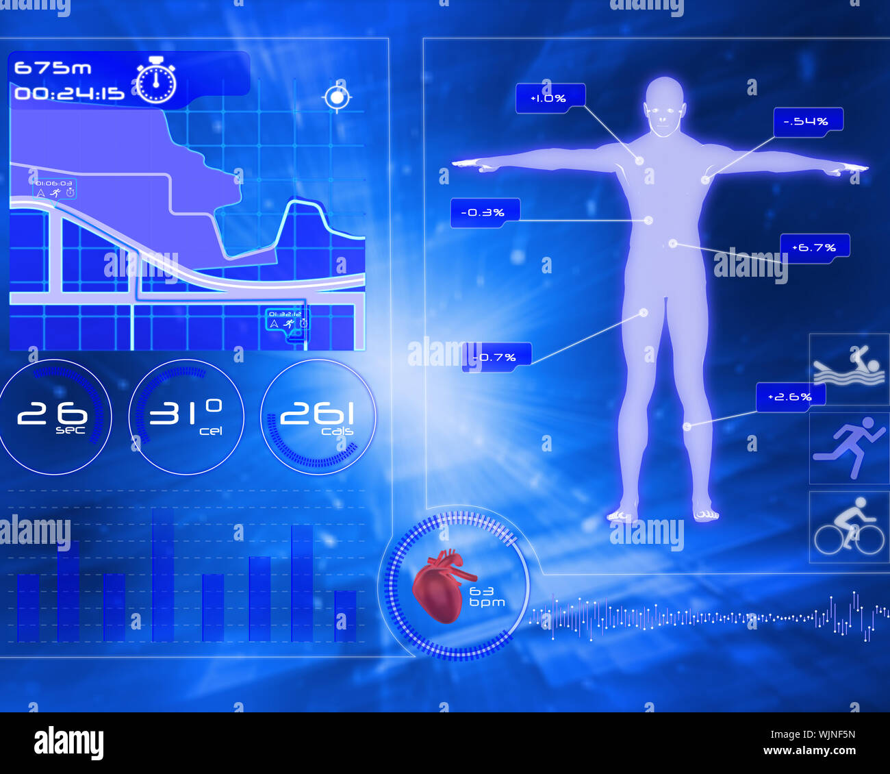 Medical interface against abstract blue squares Stock Photo - Alamy