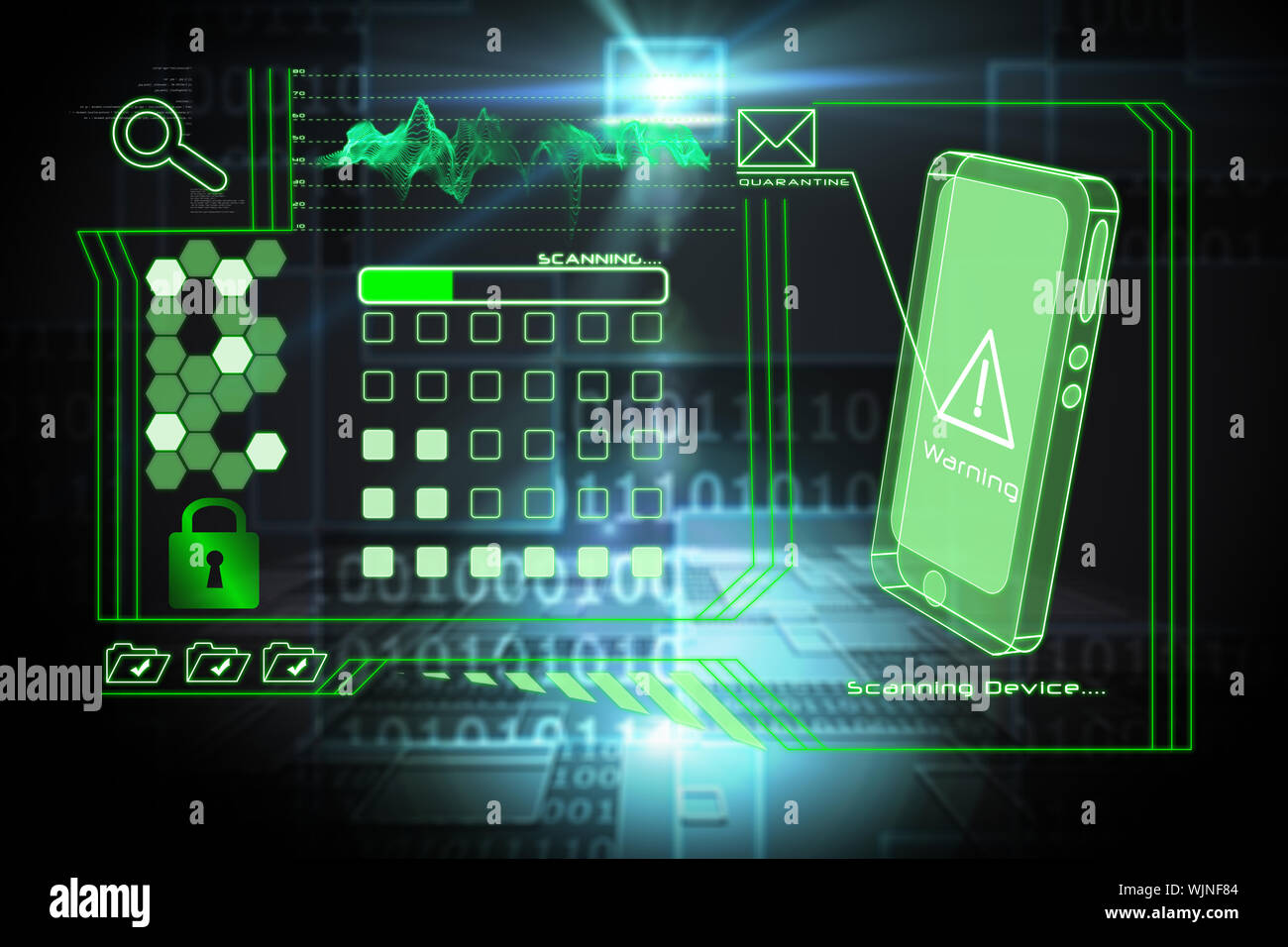 Security interface against shiny futuristic technological background ...