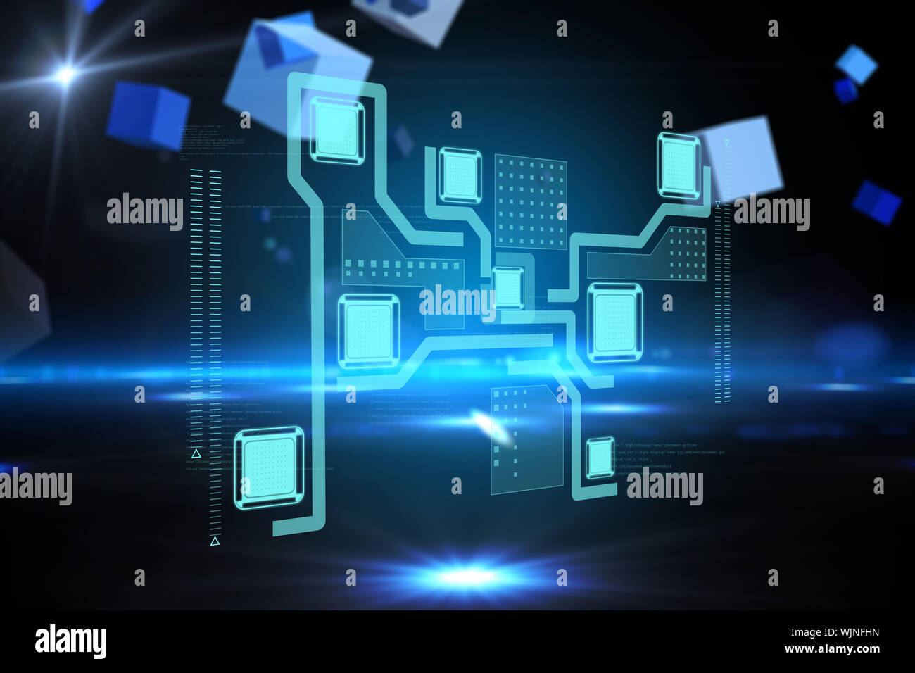 Technology interface against boxes on technical background Stock Photo ...