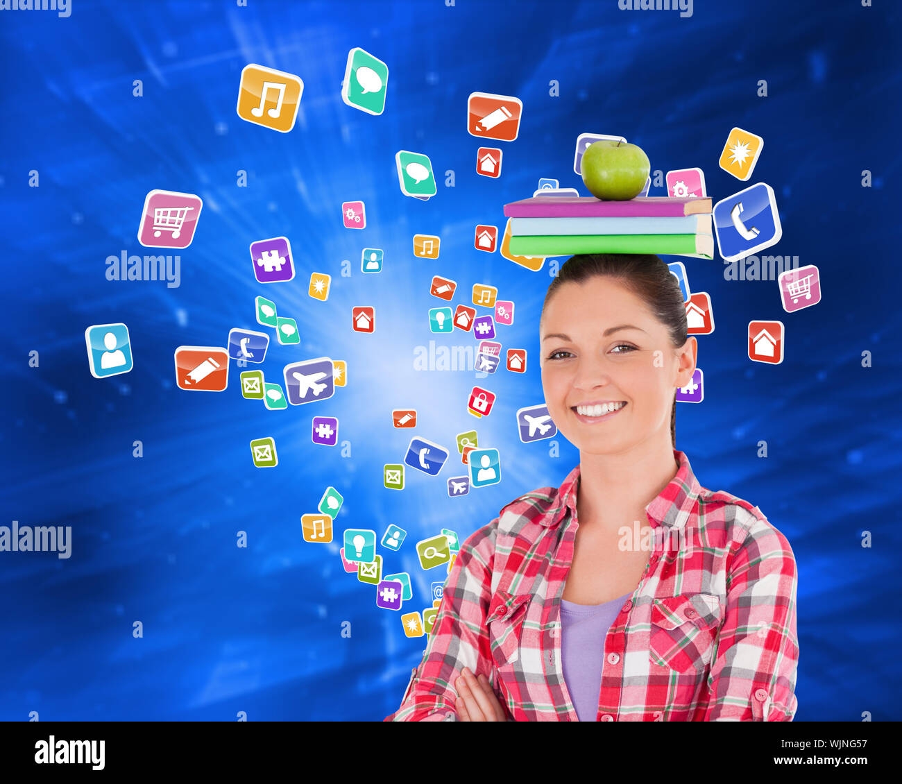 Woman balancing books head hi-res stock photography and images - Alamy